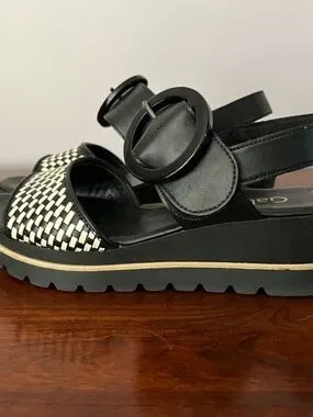 Gabor | Shoes | Gabor Black And White Woven Frontstrap Sandals | Poshmark